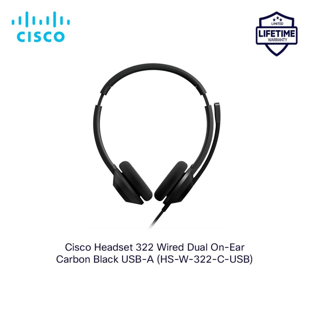 Cisco Headset 322 Wired Dual ON-EAR CARBON BLACK USB-A (HS-W-322-C-USB ...