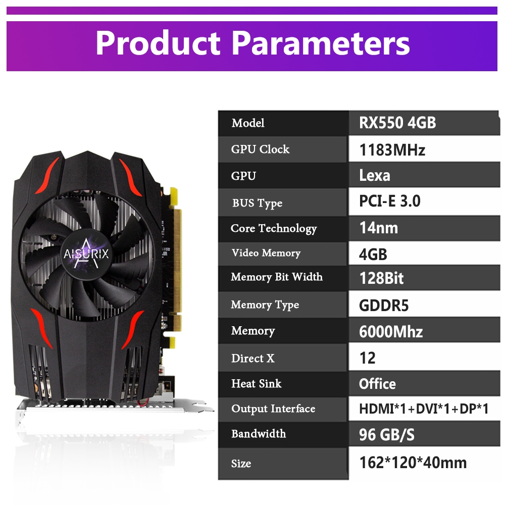 AISURIX RX550 4G ATX New Graphics Card GDDR5 128Bit Computer GPU Video ...