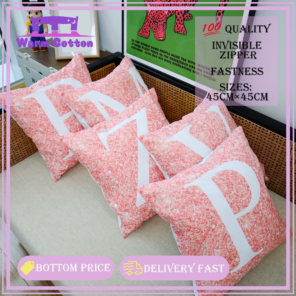 Warm cotton pink print simple 26 English letters pillowcase 18 x 18 ...