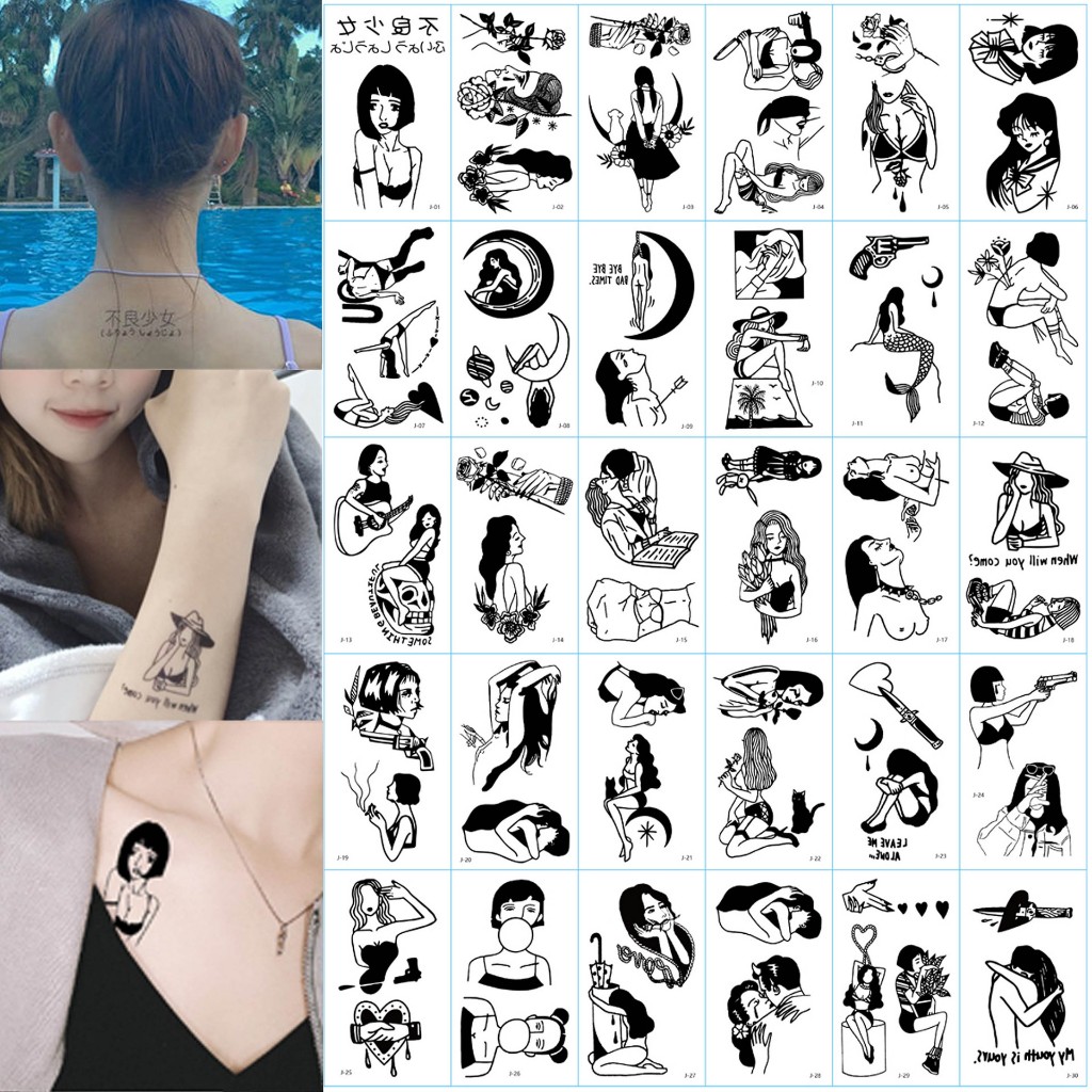 【⚡MT】Disposable Simple Waterproof Tattoo Stickers for Girls Tattoo ...