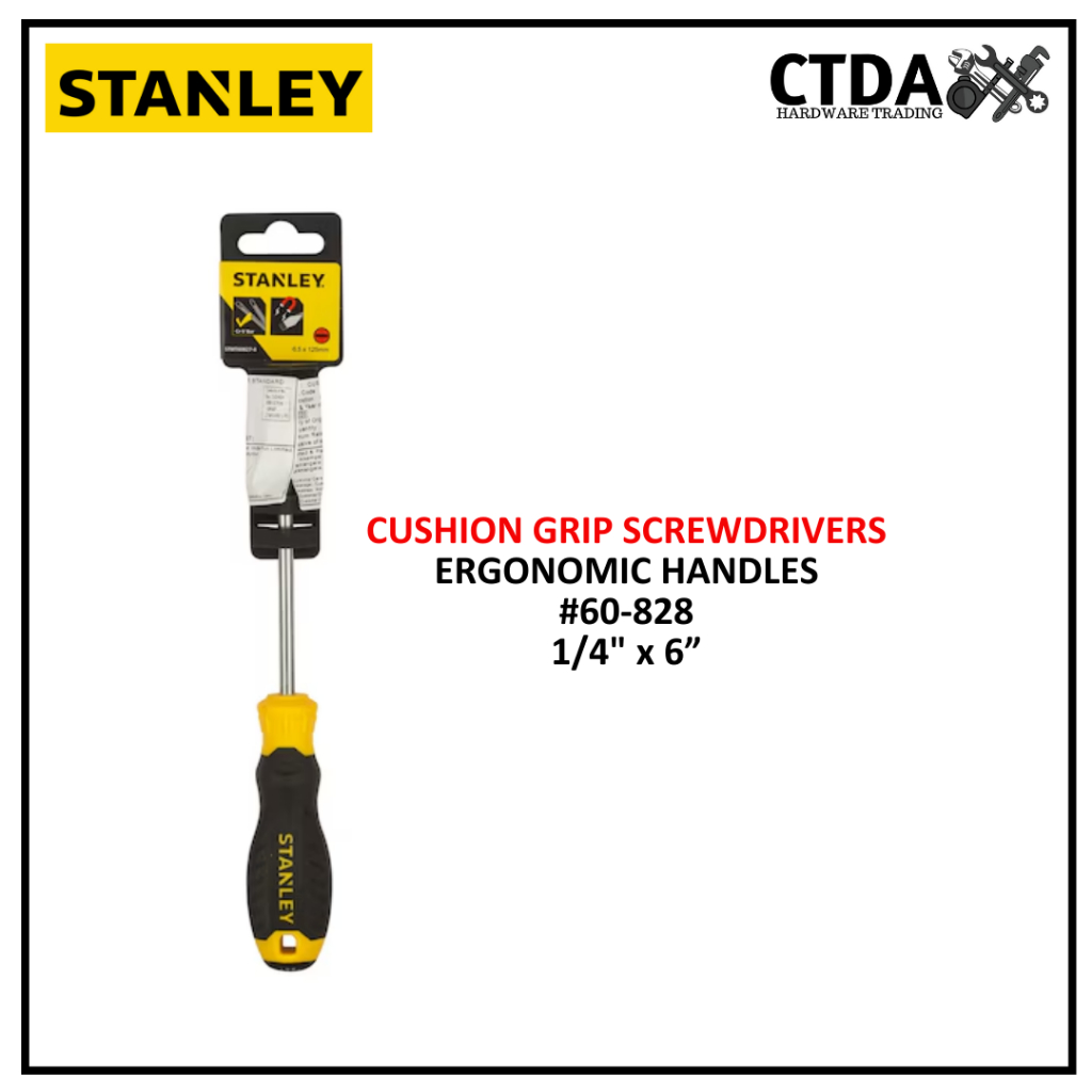 STANLEY CUSHION GRIP ERGONOMIC HANDLES SCREWDRIVERS #60-828 FLAT TIP ...
