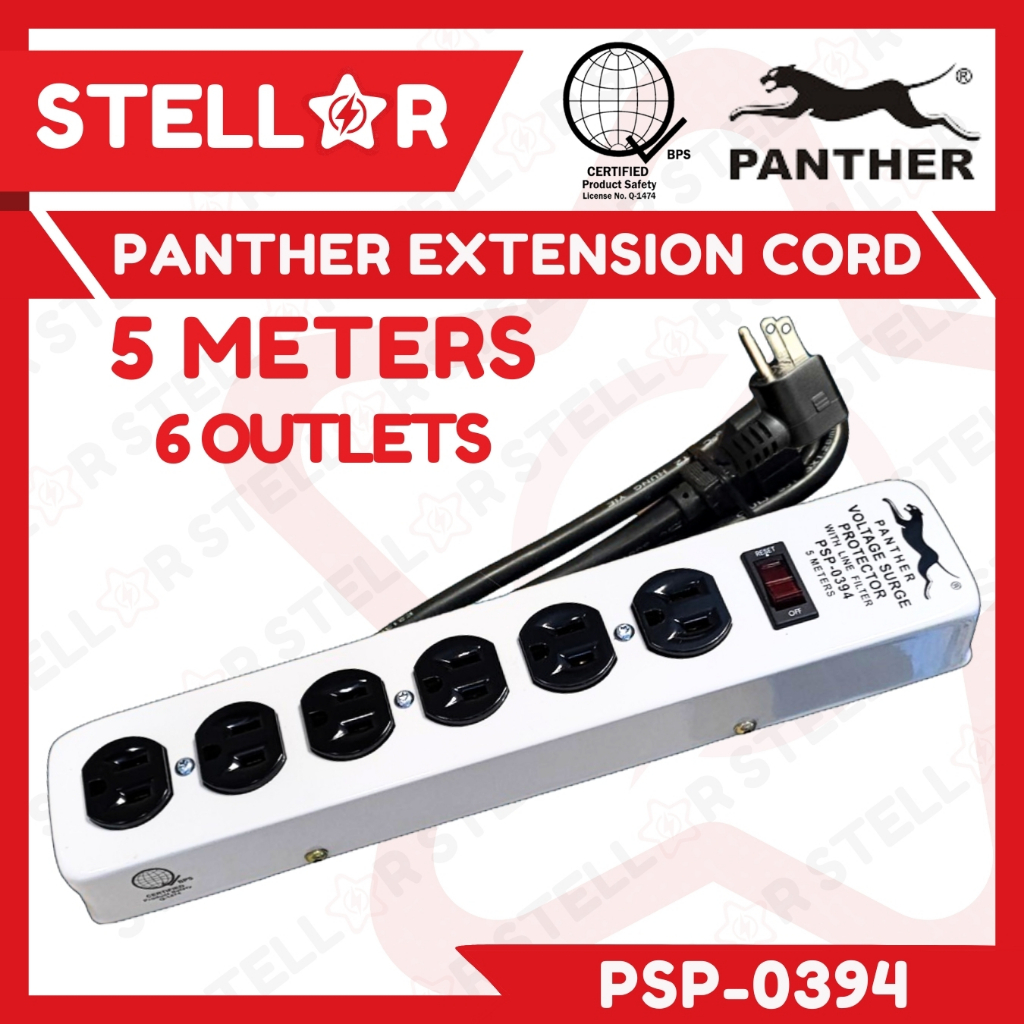 Panther by Stellar PSP-0394 Extension Cord 5 METERS Cable Wire Outlet w ...