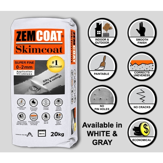 ABC Zemcoat Skimcoat 20kg Superfine White Ultra-thin Plastering 0-2mm ...