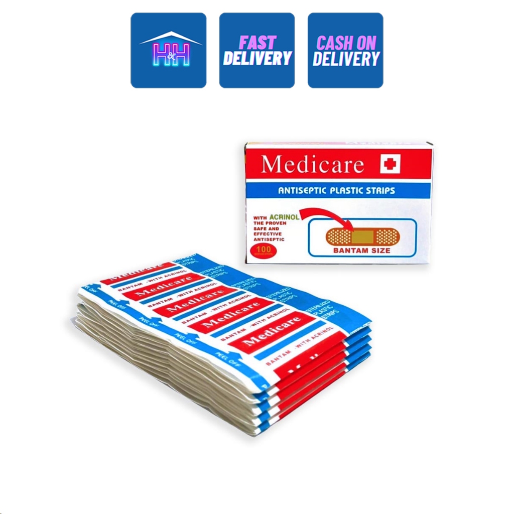 H&H Medical Plaster Strips -100pcs Adhesive Antiseptic Bandage Band Aid ...