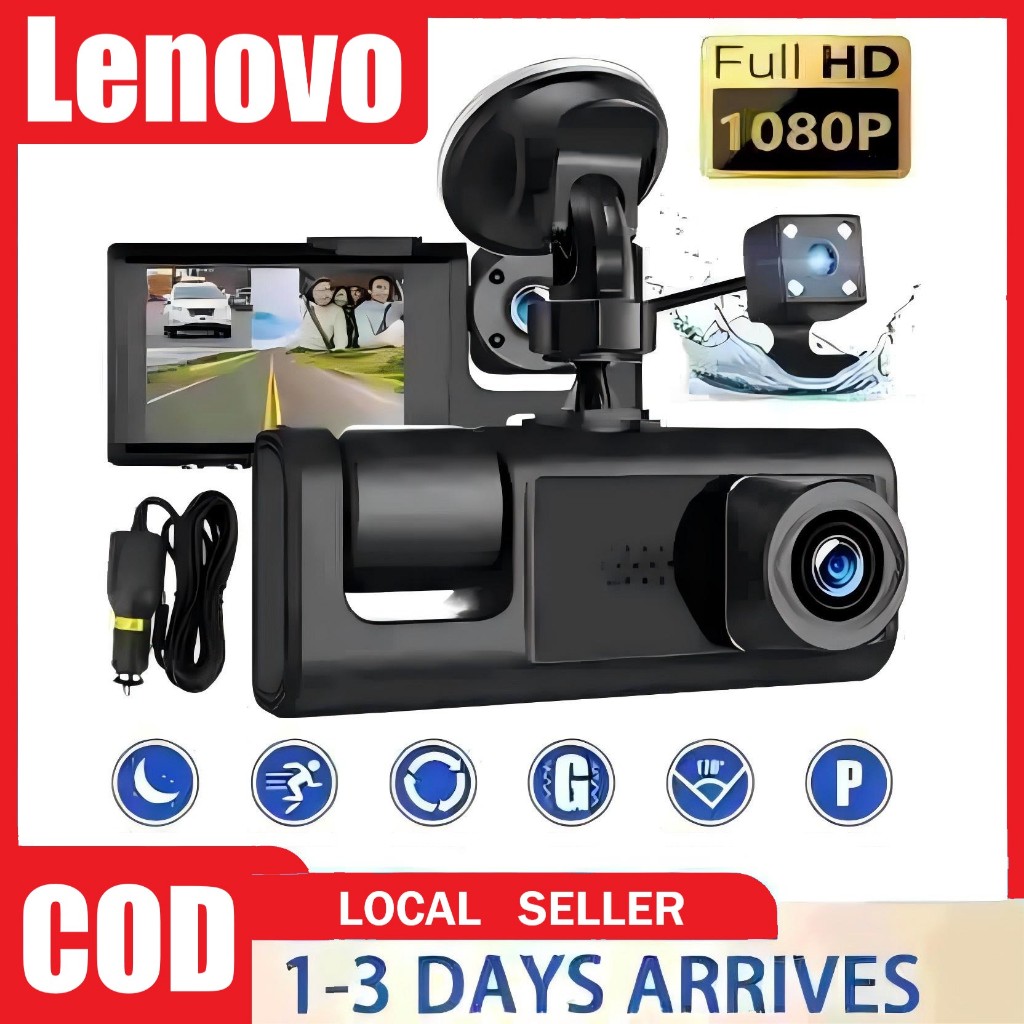 Lenovo Dash Cam For Car Front And Back With Night Vision Fhd 3 In 1 ...