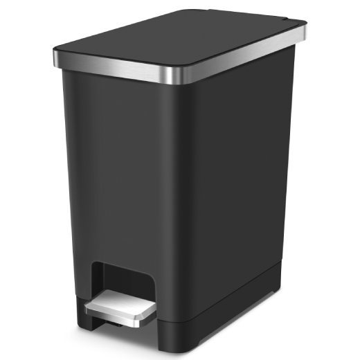 EKO Hana Black 10L Slim Trash Bin with Foot Pedal and Nano Anti ...