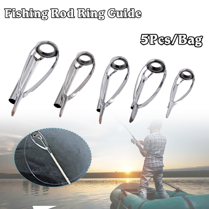 5Pcs Fishing Rod Ring Guide Kit Stainless Steel Fishing Rod Tip Ring ...