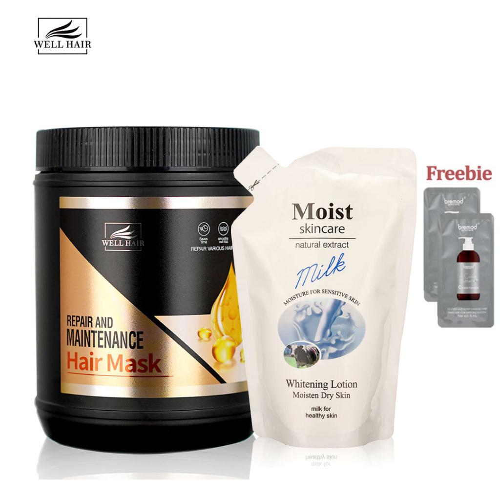 Well Hair Mask 1000ml+Moist Skincare Body Lotion Maintenance Hair ...
