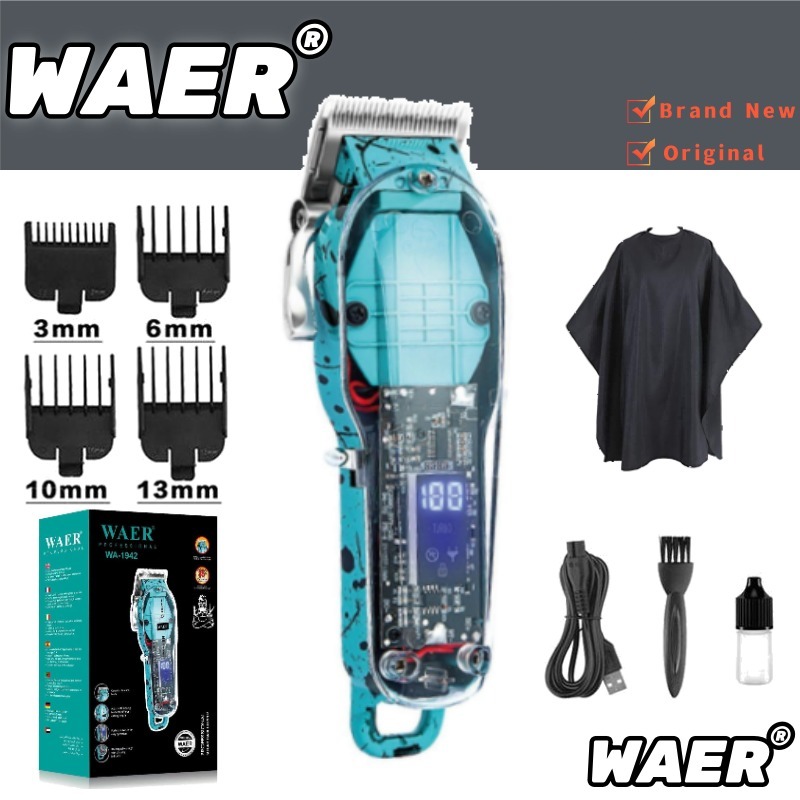 WAER Professional Hair Clipper Transparent Precision Rechargeable Cordless Hair Trimmer for ...