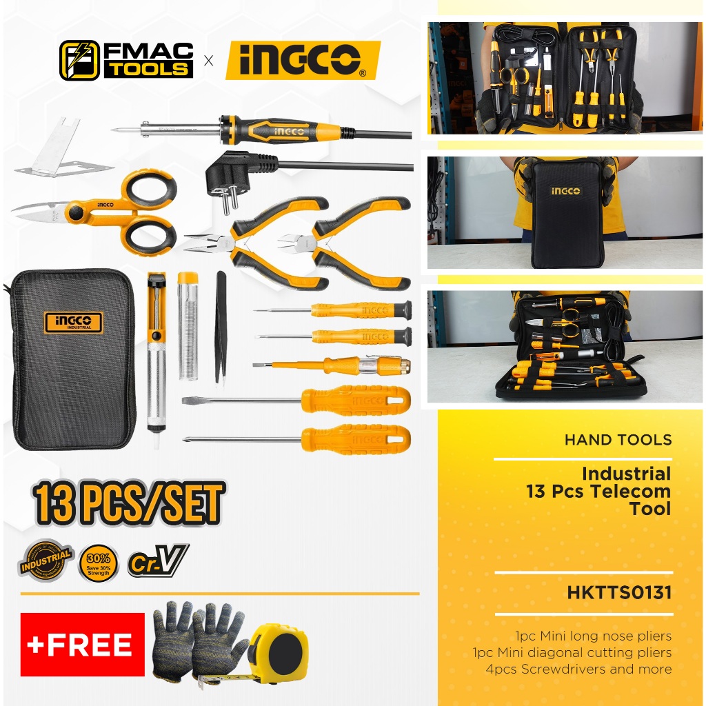 INGCO Industrial 13 Pcs Telecom Tool Set HKTTS0131 + FREEBIES FMAC TOOLS | Shopee Philippines