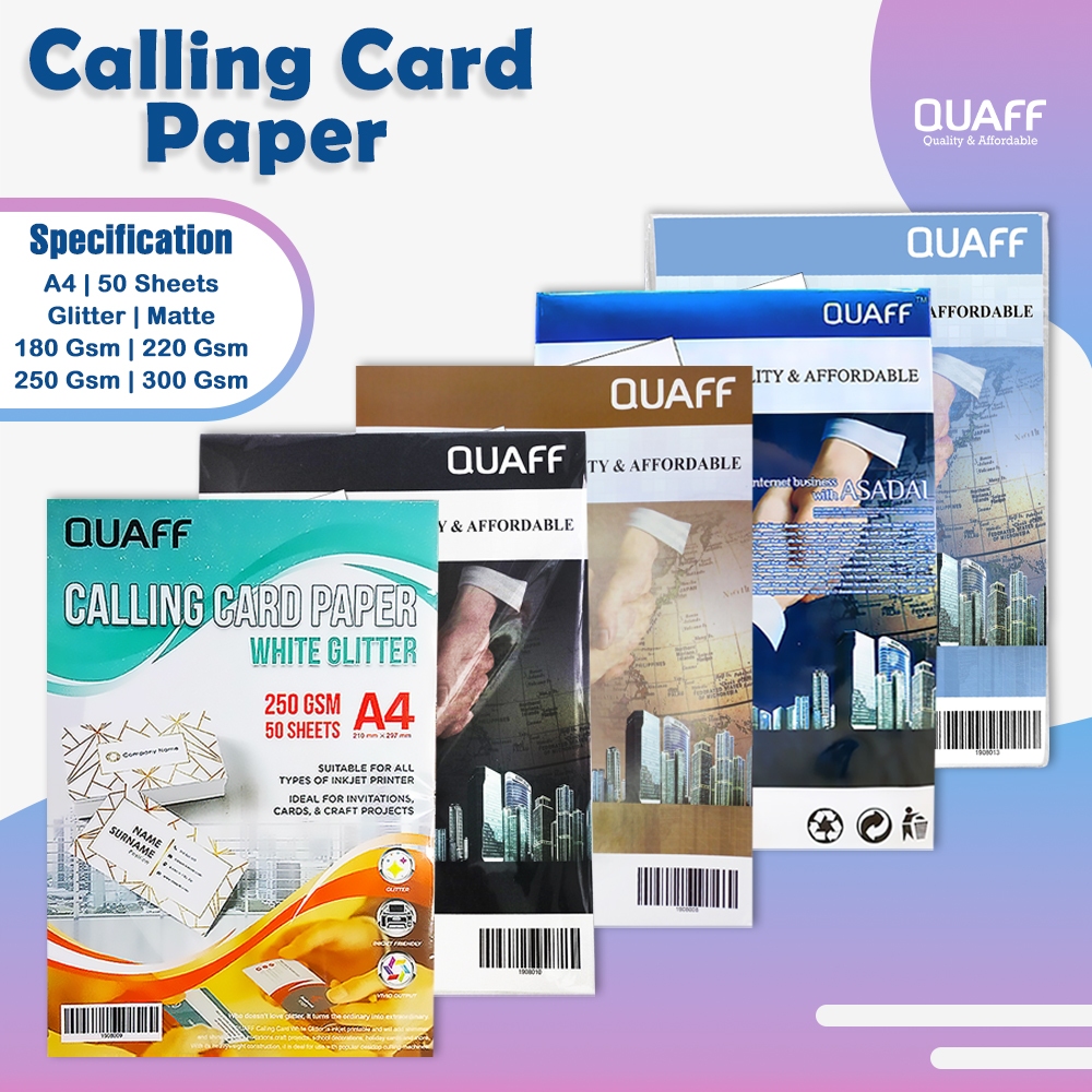 QUAFF Double Sided Calling Card Paper Matte/Glitter 50sheets A4 Size ...