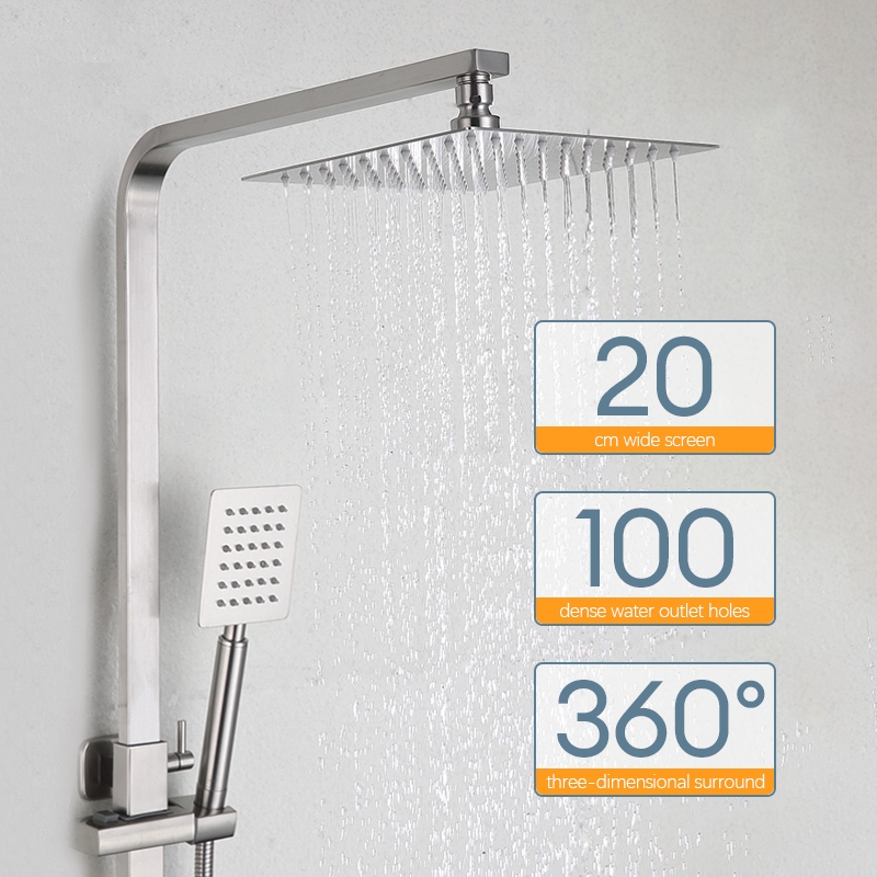 304 Stainless Steel Square Shower Set Square Overheaded Rain Rainfall ...