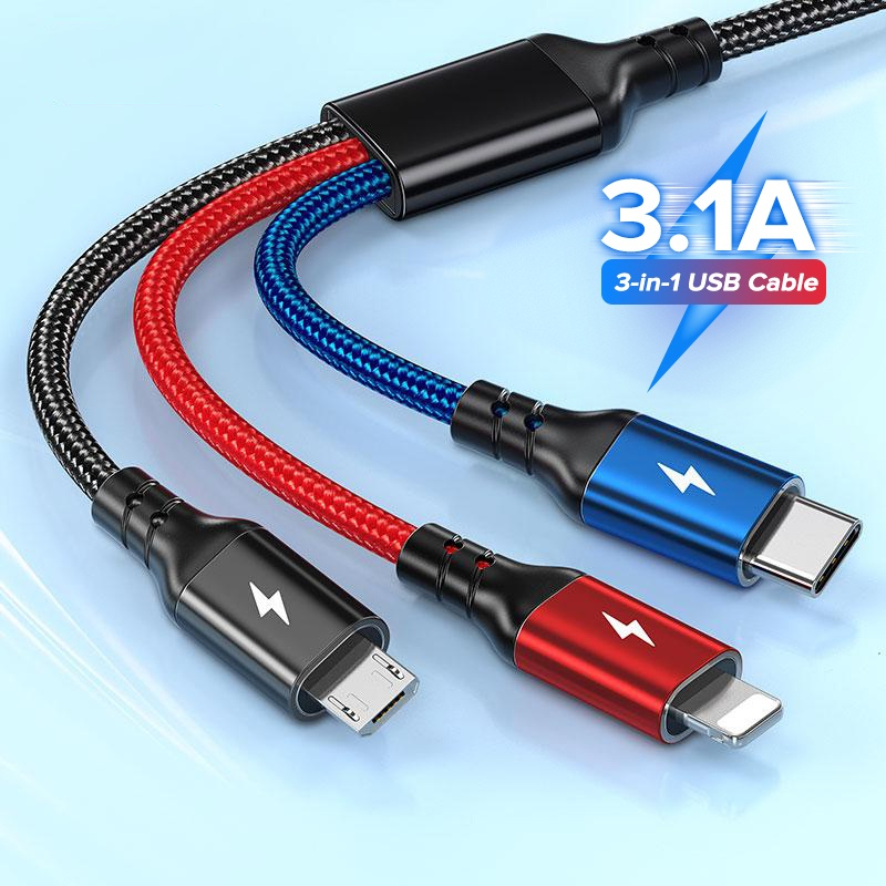 3 In 1 USB Cable Fast Charging Micro USB Type C Cable Fast Charge Data ...