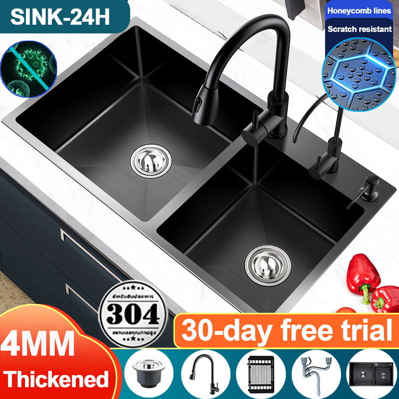 [Free five-piece] SUS304 Kitchen Sink Thickness Double Black Stainless ...