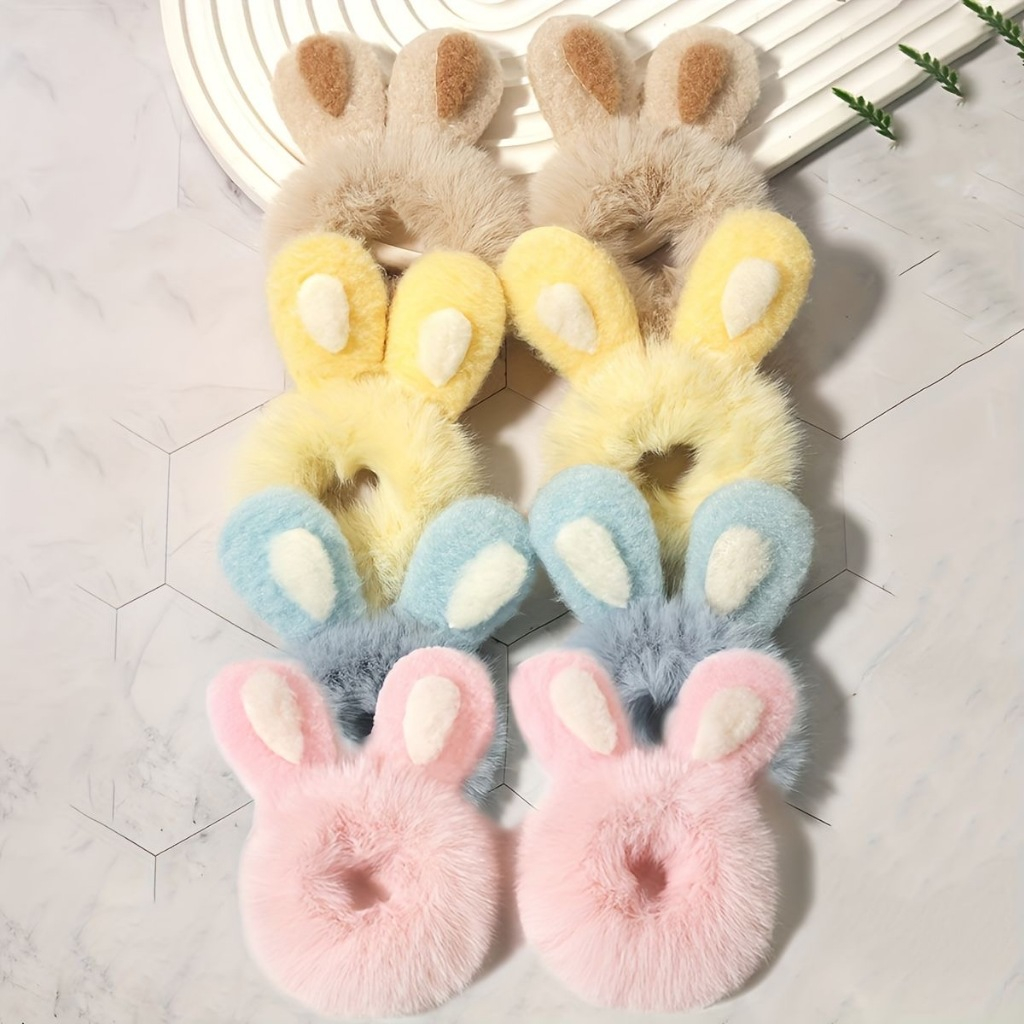 Plush rabbit ears hair tie kids cute with bear ears scrunchies pony ...
