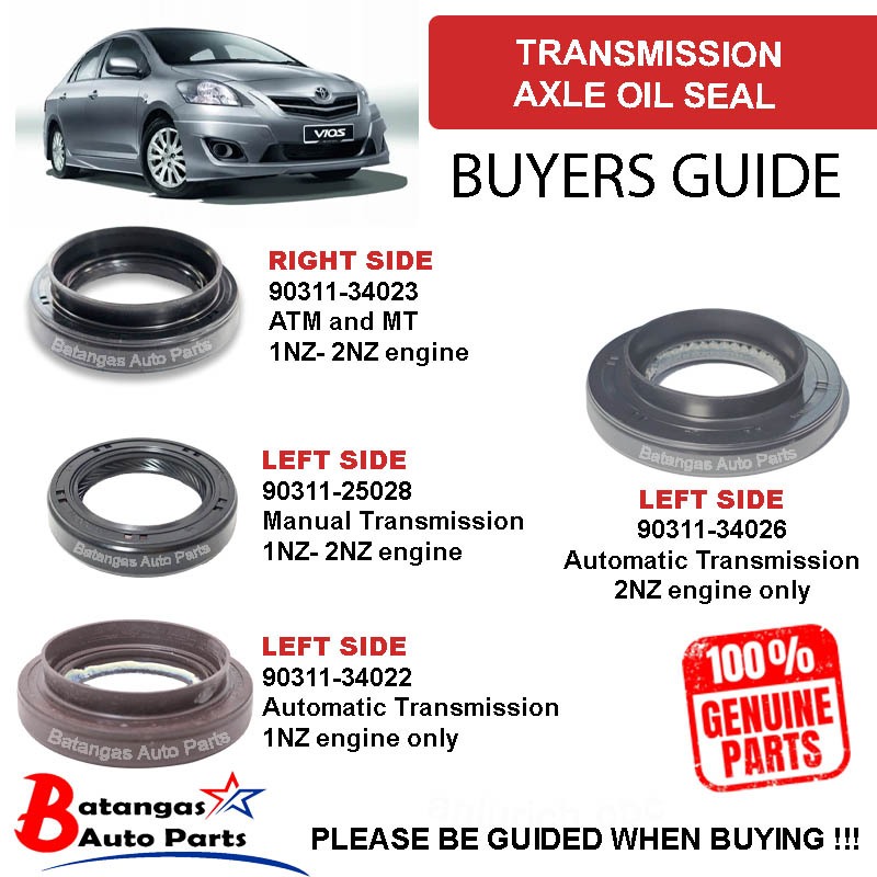 Transmission Axle Oil Seal Toyota Vios 1NZ 2NZ genuine parts | Shopee ...