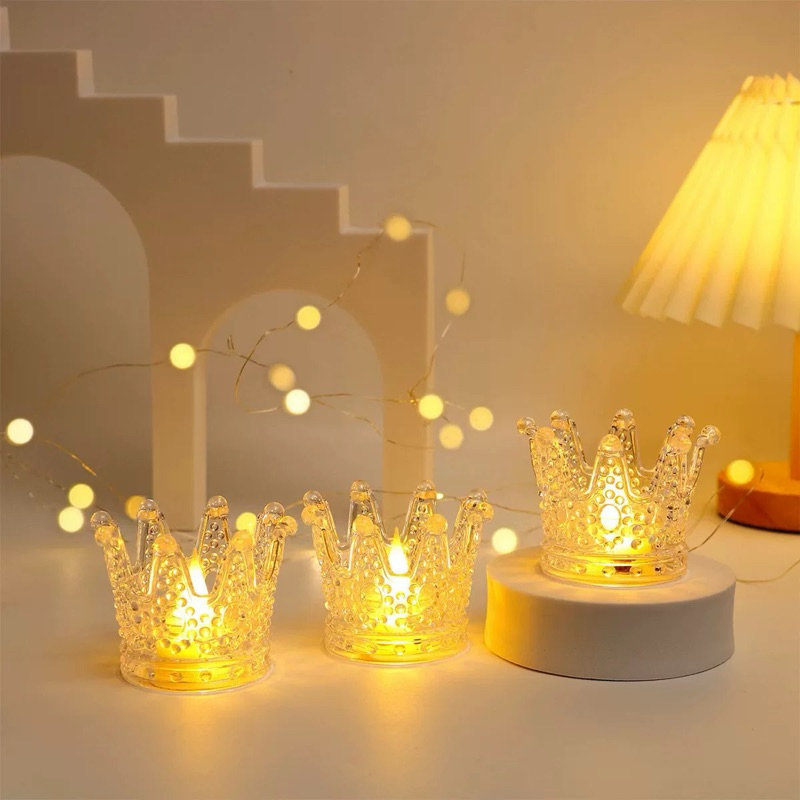 Fea Store Crown Shape Button Battery Operated Clear Candle Holder with ...