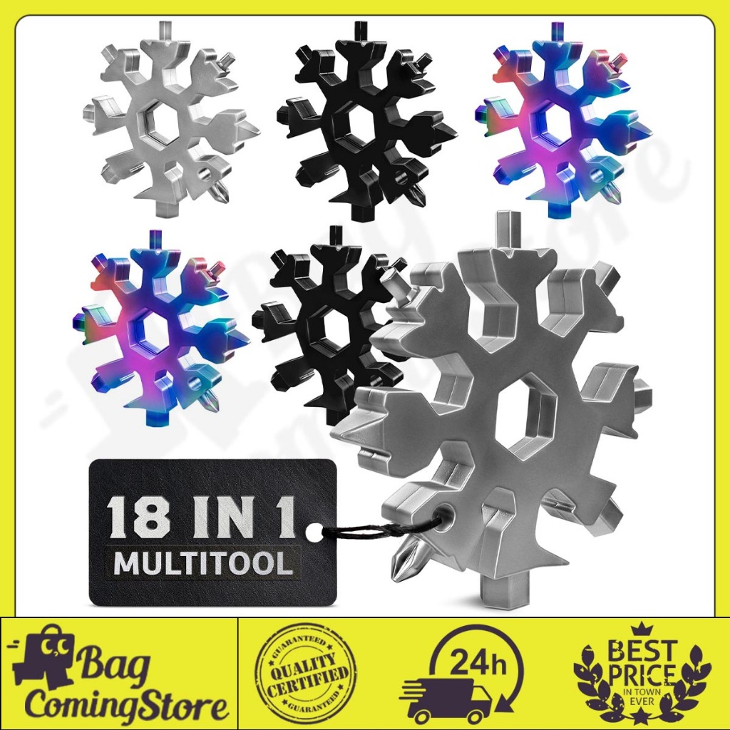 18-in-1 Stainless Steel Snowflake Multitool Camping Multi Tool Keychain ...