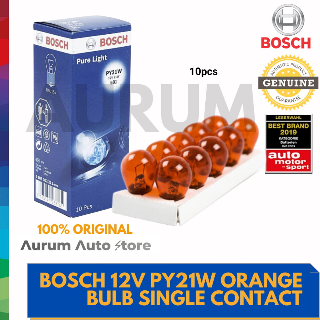 Bosch 12V 21W Orange Bulb Single Contact (BIG) PY21W Bundle of 10pcs. Auto bulbs | Shopee ...