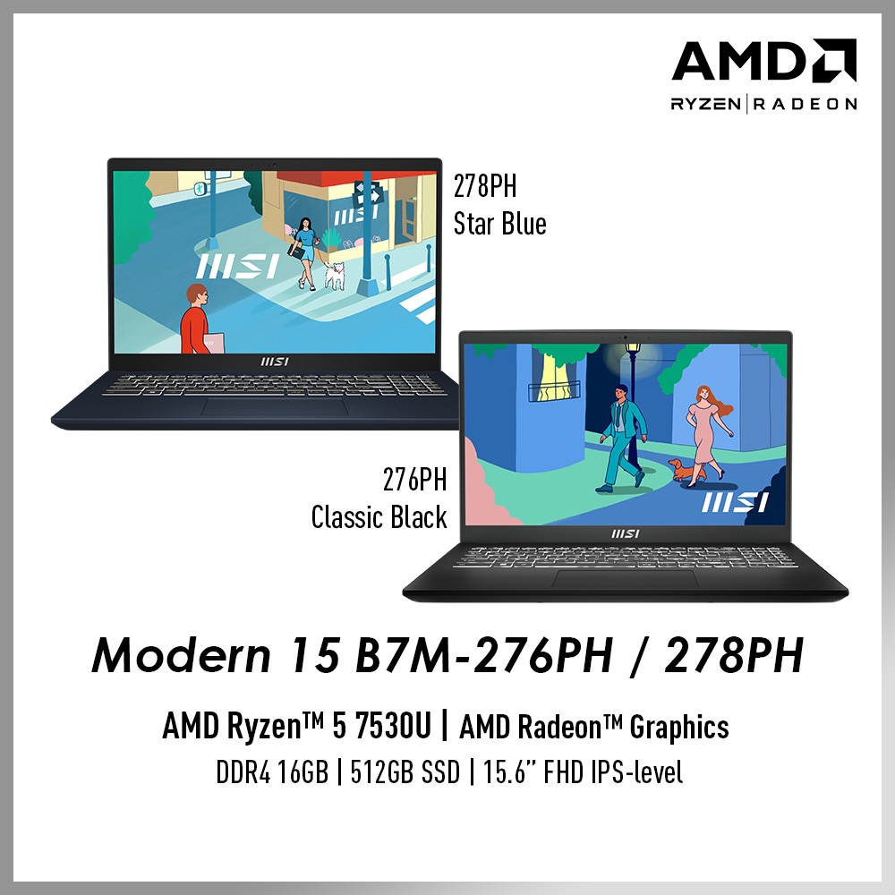 MSI Modern 15 B7M-278PH Laptop Star blue (Ryzen 5 7530U / 16GB / 512GB ...