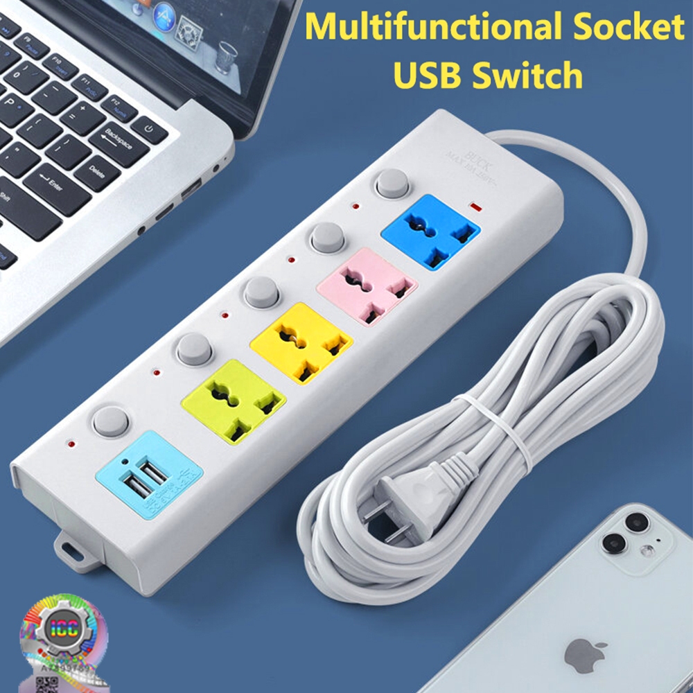 Multi-Function Socket Extension Outlet with 4 Power Socket AND 2 USB ...