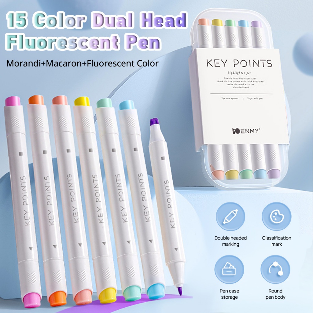 5Colors/set Dual Tip Highlighter Double Head 1mm/5mm Art Marker Morandi ...
