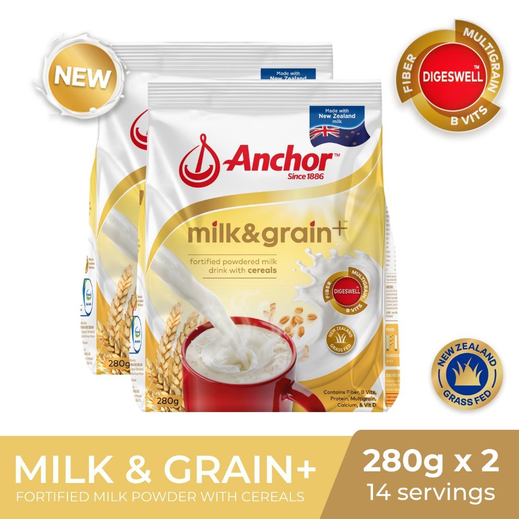 Anchor Milk and Grain Plus Milk Powder Plain 280g x2 | Shopee Philippines