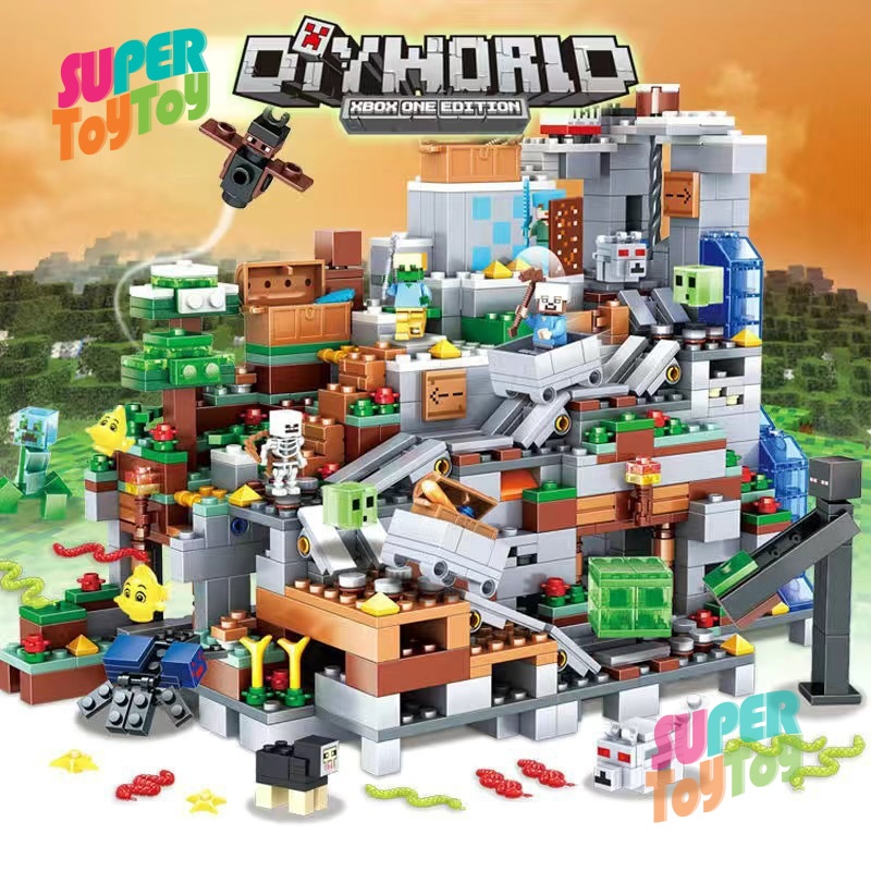 My world building blocks toy village mechanism cave with miniffigures ...