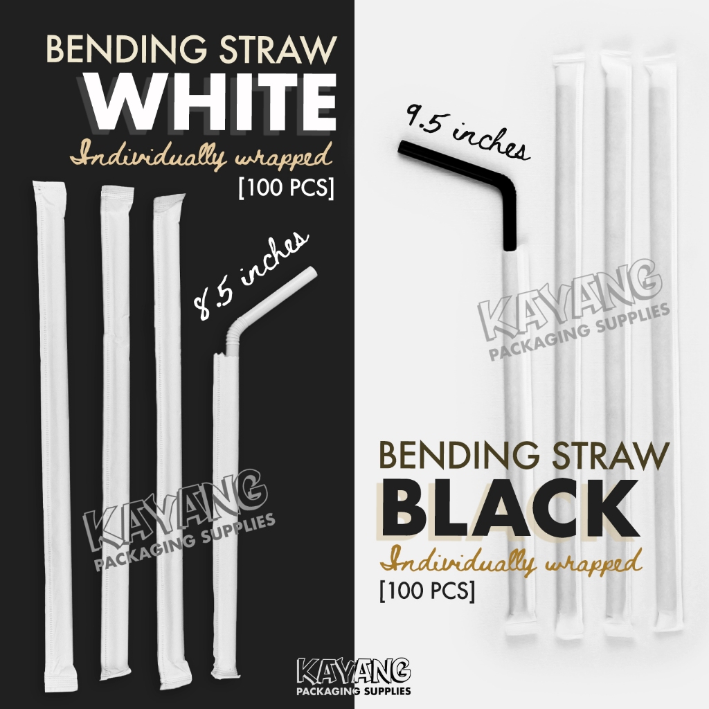 Bending straw, Individually wrapped [100 pcs] (White/Black, narrow) - Plastic Straw | Shopee ...