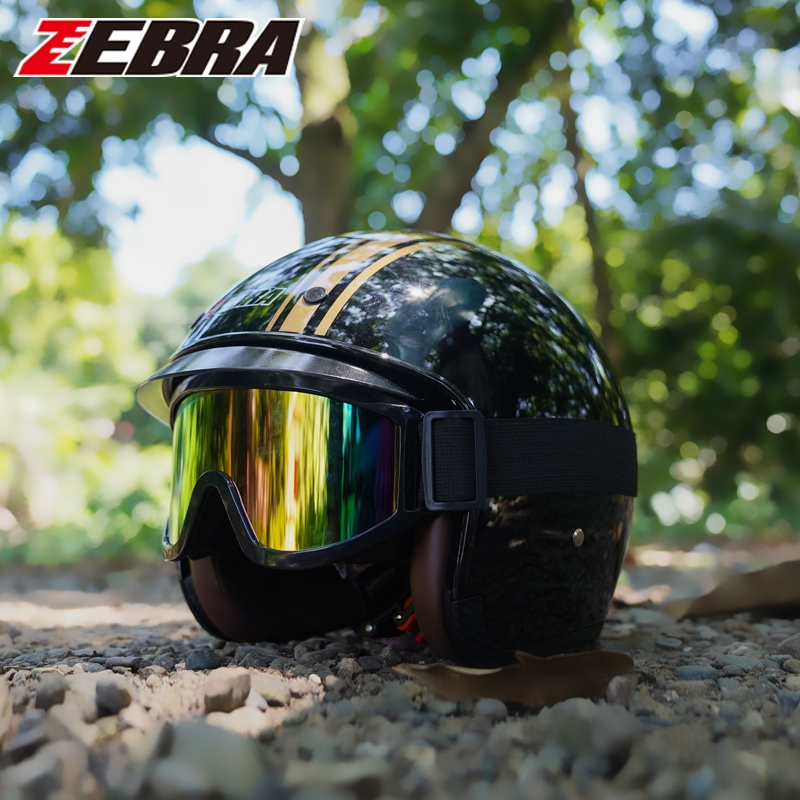 Zebra 603 Half Face Dual Visor Retro Classic Helmet for Motorcycle Men ...
