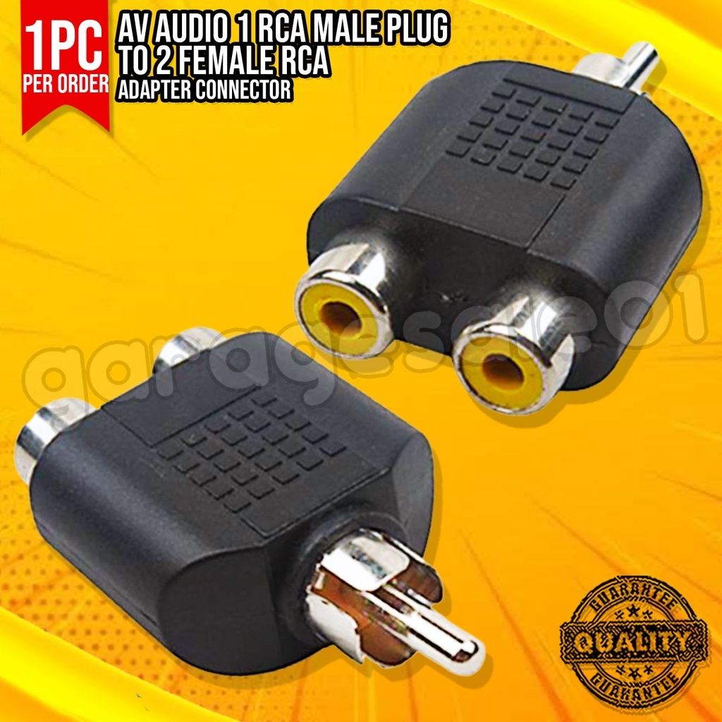 GS10 AV Audio 1 RCA Male Plug to 2 Female RCA Adapter Connector ...