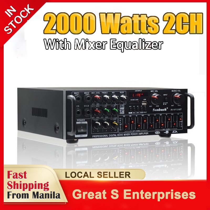 Sunbuck 220V 2000W 326BT Home Stereo Audio Amplifier Bluetooth 2CH EQ ...