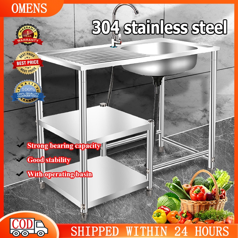 Kitchen Stainless Steel Sink Single Tank With Support Shelf Standing ...