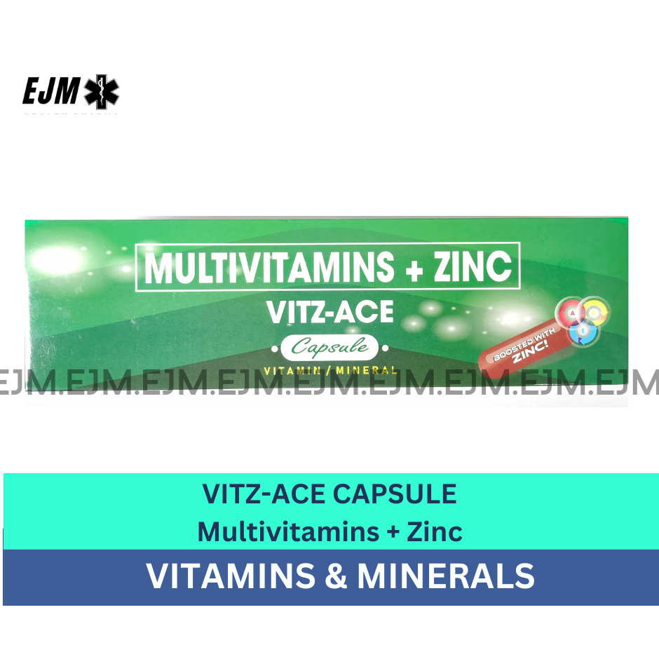 VITZ-ACE CAPSULE Multivitamins + Zinc VITAMINS & MINERALS- 100 Capsules ...