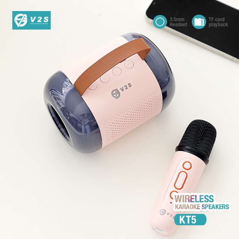 V2S KT5 Mini Karaoke Portable Speaker Wireless with RGB LED Lights and ...