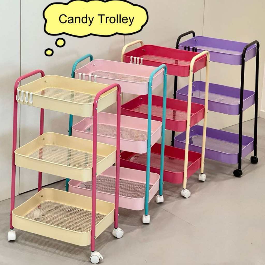 Colorful Ins Candy Color Pastel Trolley with Wheels Push Cart Snack ...