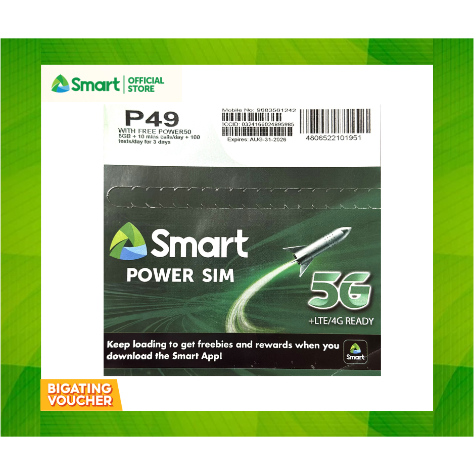 SMART 5G Simcard with Freeload POWER50 for 3 days | Shopee Philippines