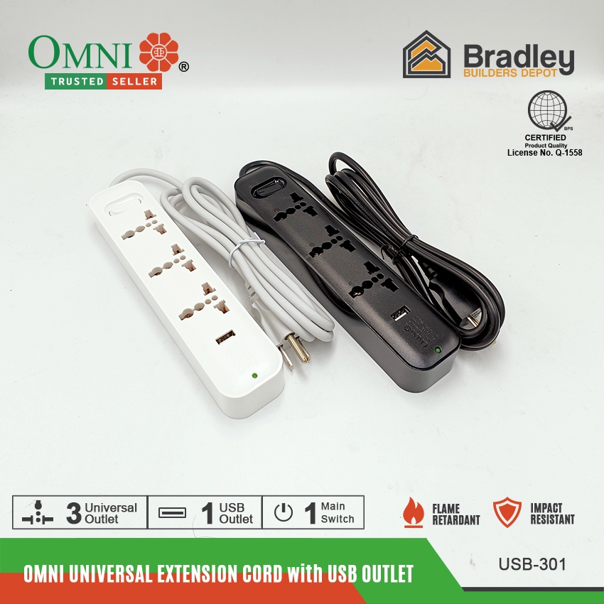 Omni 3 gang Universal Extension Cord with USB Outlet (USB-301) | Shopee ...