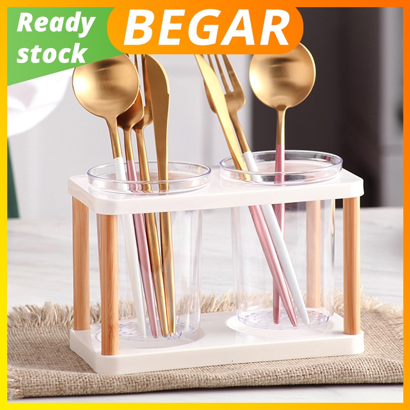 2 Tubes Kitchen Utensil Organizer with Drainage Holes,Chopstick ...