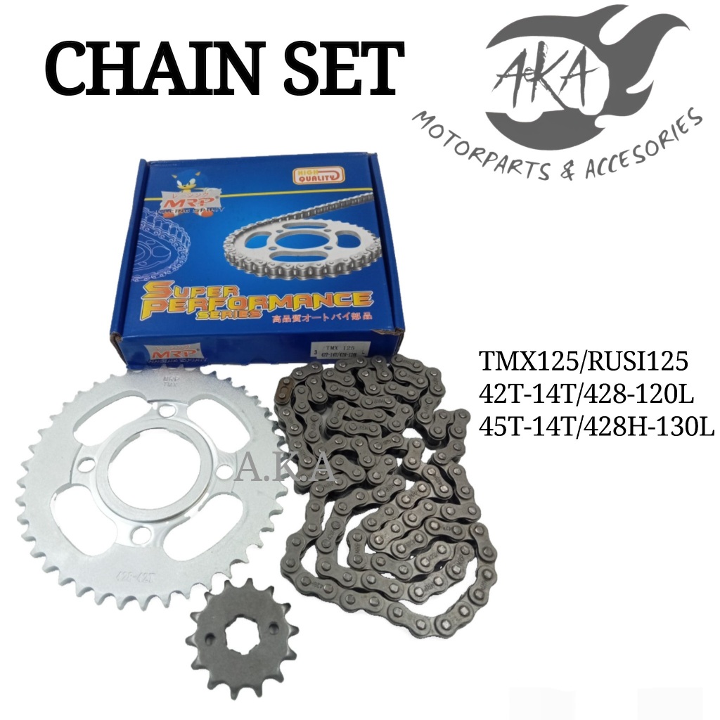 MRP CHAIN SET FOR TMX125/RUSI125 SIZES(42T/45T) FOR MOTORCYCLE | Shopee ...
