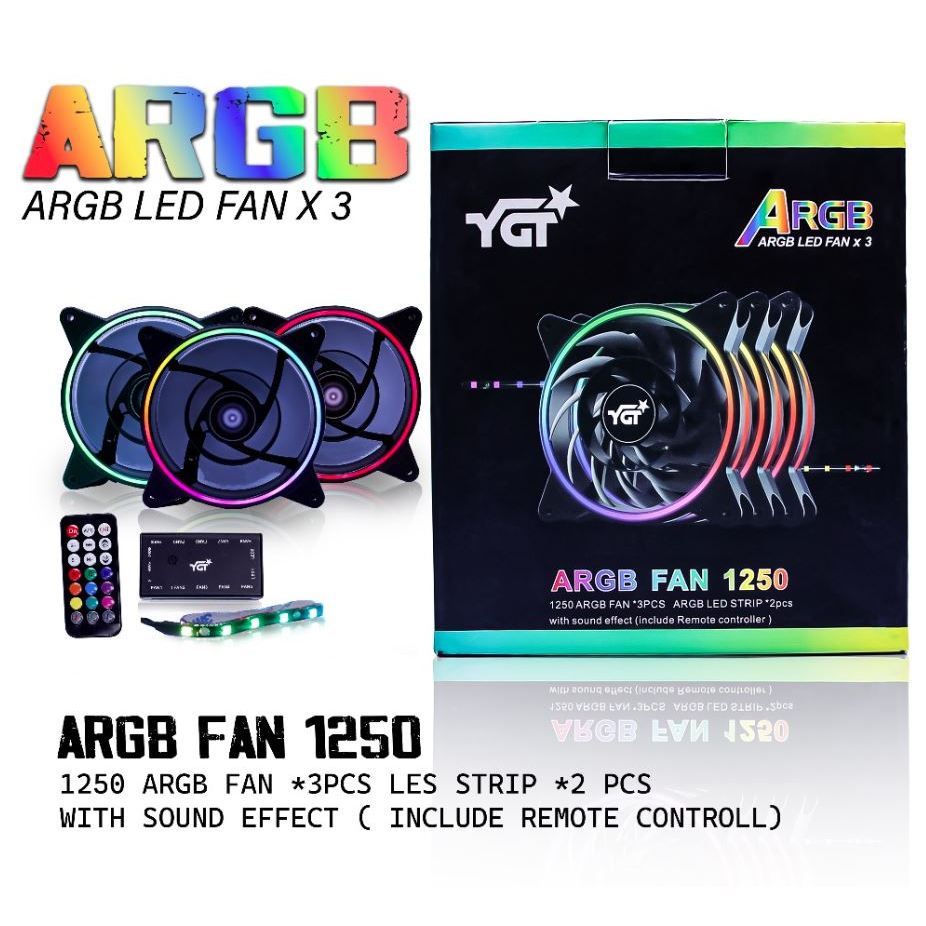 YGT ARGB LED FAN 1250 with LED STRIP with SOUND AND REMOTE CONTROLLER 3 ...