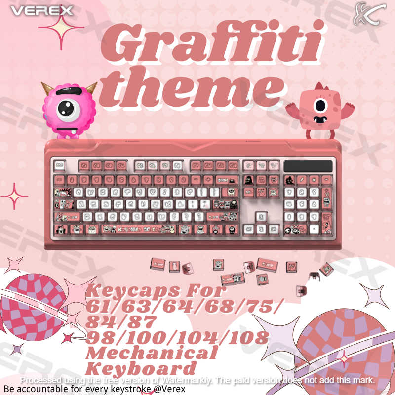 VEREX Pink Graffiti Theme 116 Keys ASA Profile PBT Dye-Sublimation ...