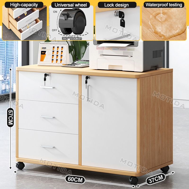 File Cabinet with Lock Wooden Locker Data Storage Cabinet Drawer ...