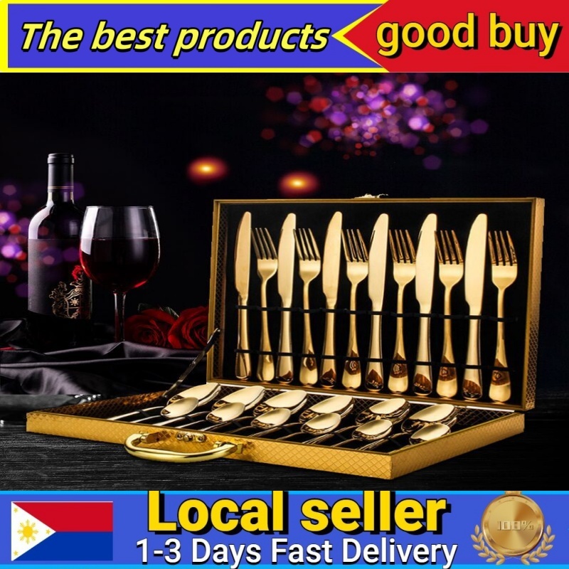 Luxury Cutlery Set Gold Gift Box With Stainless Knife Spoon and Fork ...