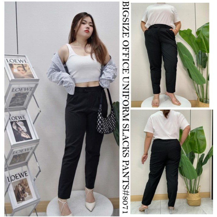 28-42 (8071) BLACK Elasticated Waist Baston Slacks StraightLeg Office ...