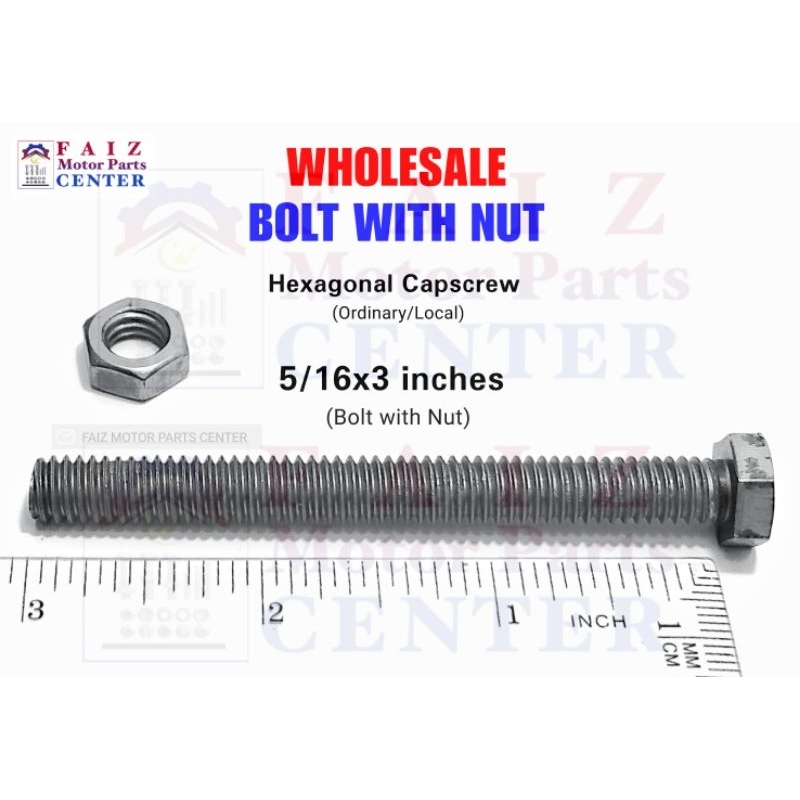 ORDINARY 5/16 x 3 inches (#12 sa yabe/tools)BOLT WITH NUT HEXAGONAL ...