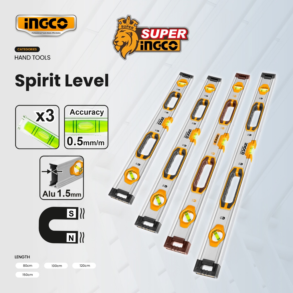 Ingco 100cm-150cm Spirit Level With Powerful Magnets and Double Side ...