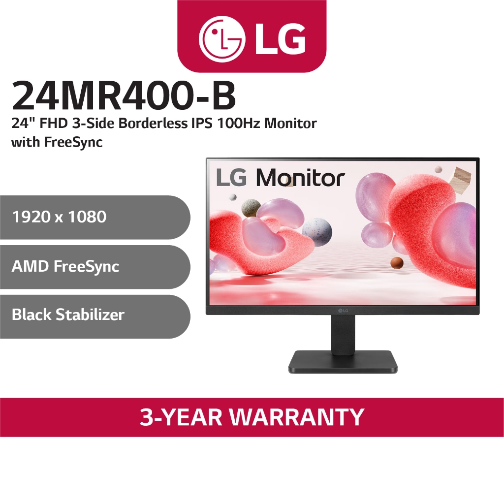 LG 24MR400-B 24" FHD 3-Side Borderless IPS 100Hz Monitor with FreeSync ...