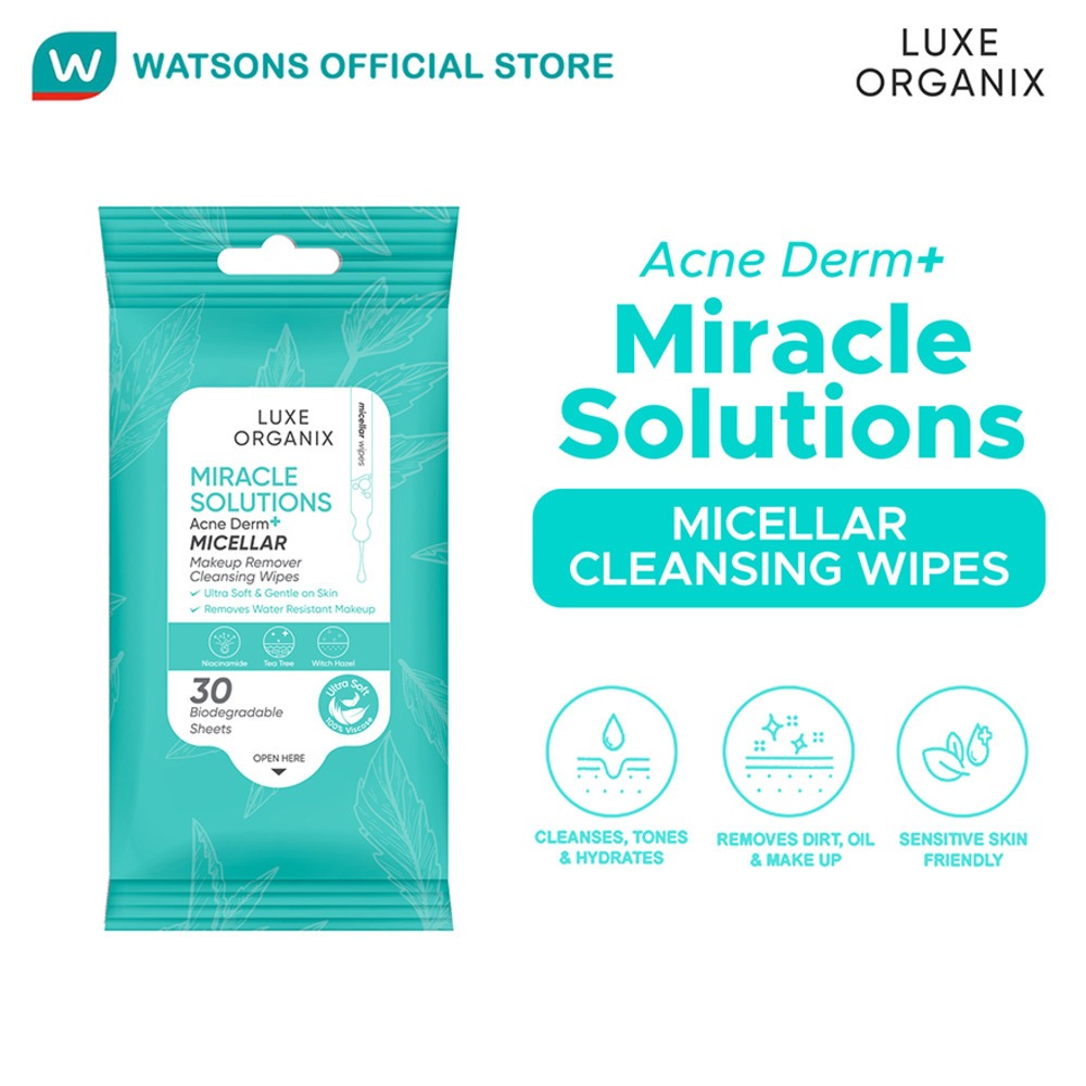 LUXE ORGANIX Miracle Solutions Acne Derm+Micellar Make Up Remover ...