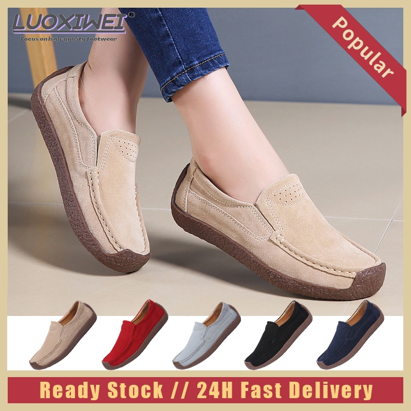 COD Women Shoes Loafer Suede Leather Slip Ons Moccasins Topsider Ladies ...